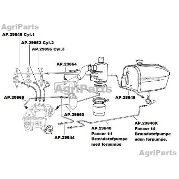 Brændstofrør - Fra brændstofhane med forpumpe til manifold - Fordson ...
